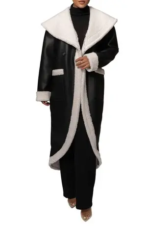 JLUXLABEL Jaida Reversible Faux Shearling Coat - Black