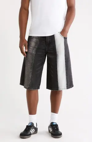 NOTHING GROWS OVERNIGHT Panel Denim Shorts - Black