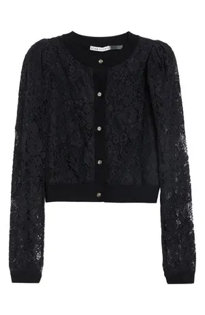 Alice + Olivia Kitty Lace Overlay Cardigan - Black