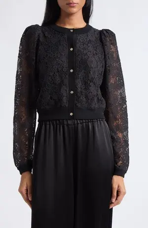 ALICE + OLIVIA Kitty Lace Overlay Cardigan