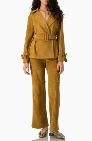 IVONNE Faux-suede High-rise Tailored Flared Trousers