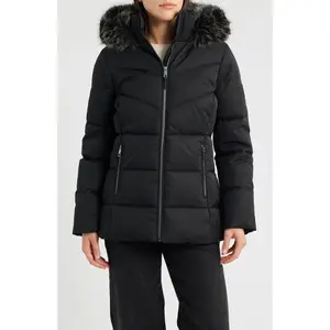 Calvin Klein Faux Fur Trim Puffer Jacket - Black