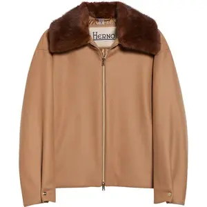 Herno Faux Fur Collar Wool Blend Jacket - 2157 Camel