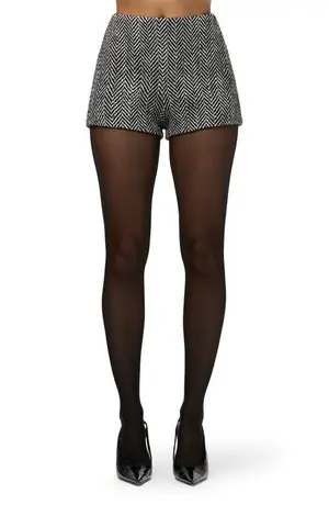 Naked Wardrobe Herringbone High Waist Hot Pants - Black Herringbone