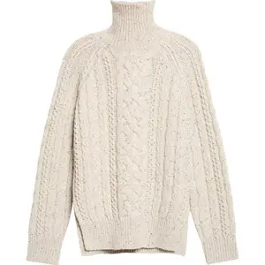 TOTEME Cable Stitch Wool Turtleneck Sweater - Ecru