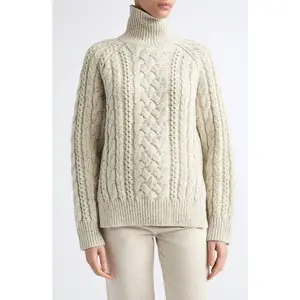 TOTEME Cable Stitch Wool Turtleneck Sweater - Ecru