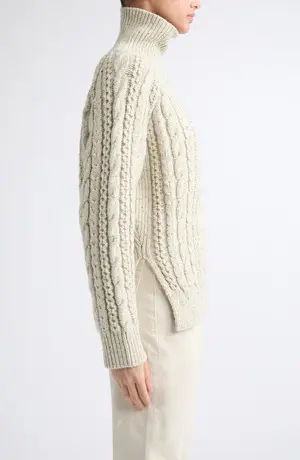 TOTEME Cable Stitch Wool Turtleneck Sweater