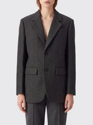 DUNST Single-breasted Cropped Blazer In Pure Cashmere With Lapel Collar - Grey