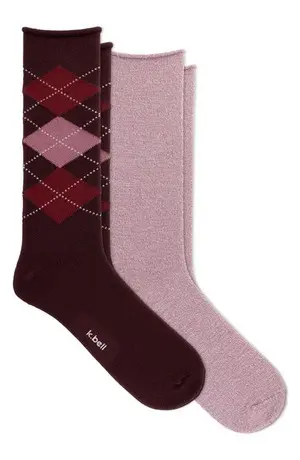 K BELL SOCKS Supersoft Argyle 2-pack Crew Socks - Wine