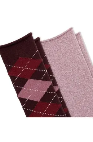 K BELL SOCKS Supersoft Argyle 2-pack Crew Socks - Wine