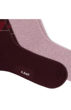 K BELL SOCKS Supersoft Argyle 2-pack Crew Socks - Wine
