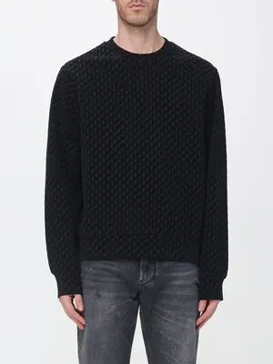 Emporio Armani Monogram Print Cotton Blend Jumper With Dropped Shoulders - Black