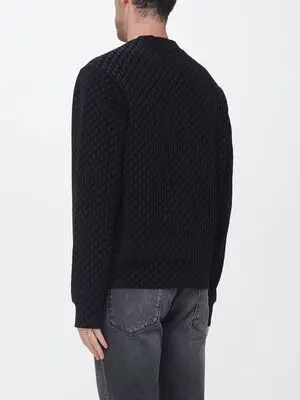 Emporio Armani Monogram Print Cotton Blend Jumper With Dropped Shoulders - Black