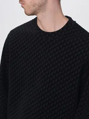 Emporio Armani Monogram Print Cotton Blend Jumper With Dropped Shoulders - Black