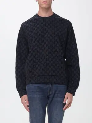 Emporio Armani Monogram Print Cotton Blend Jumper With Dropped Shoulders - Navy