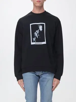 Emporio Armani Relaxed Fit Cotton Crewneck Jumper With Graphic Print - Black