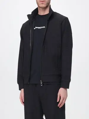Emporio Armani Hooded Zip-up Cotton-blend Sweatshirt With Embroidered Eagle Logo