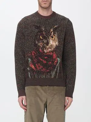 Etro Graphic Print Wool-blend Crewneck Sweater With Ribbed Trims - Brown