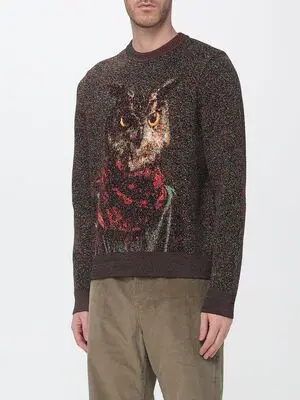 Etro Graphic Print Wool-blend Crewneck Sweater With Ribbed Trims - Brown