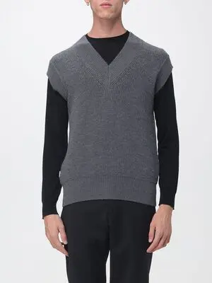 PAOLO PECORA V-neck Cotton Knit Waistcoat With Ribbed Trims