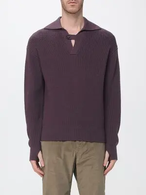 PAOLO PECORA Long-sleeved Cotton Knit Polo Shirt With V-neck - Violet