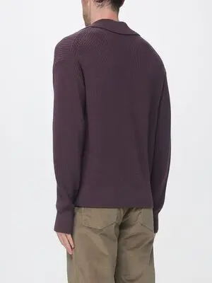 PAOLO PECORA Long-sleeved Cotton Knit Polo Shirt With V-neck - Violet
