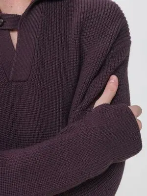 PAOLO PECORA Long-sleeved Cotton Knit Polo Shirt With V-neck - Violet