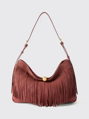 Furla Sfera Suede Shoulder Bag With Fringes And Adjustable Handle - Wine