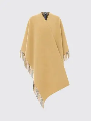 Burberry Cape In Pure Wool With Vintage Check Pattern And Asymmetrical Fringed Hem - Sand