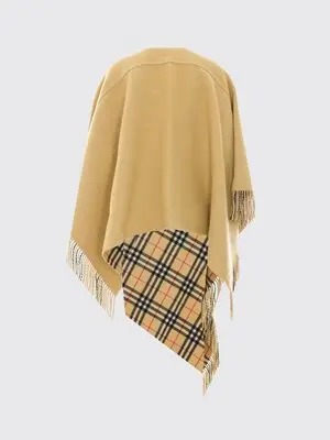 Burberry Cape In Pure Wool With Vintage Check Pattern And Asymmetrical Fringed Hem - Sand