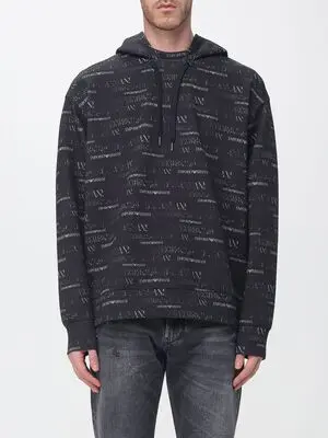 Emporio Armani Hoodie In Cotton Blend With Monogram And Contrasting Logo - Navy