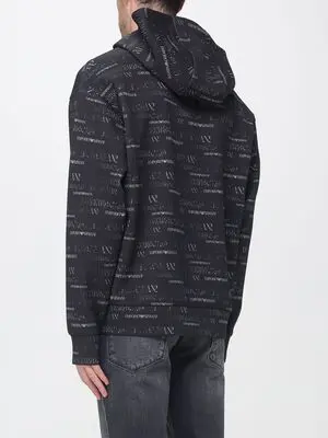 Emporio Armani Hoodie In Cotton Blend With Monogram And Contrasting Logo - Navy