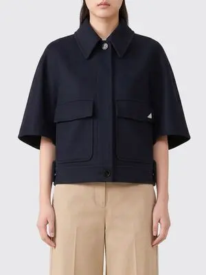 Max Mara Short-sleeved Pure Cashmere Short Coat With Pockets Blue