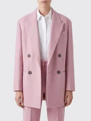 TELA Double-breasted Short Wool Relaxed Fit Blazer With Peak Lapels - Pink