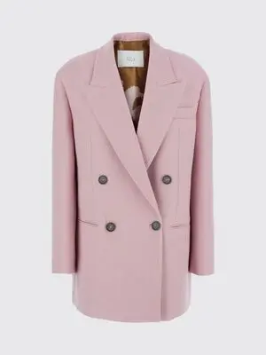 TELA Double-breasted Short Wool Relaxed Fit Blazer With Peak Lapels - Pink