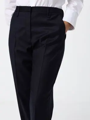 TELA Slim Fit Pleated Sartorial Trousers In Wool Blend With Mid-rise Waist - Blue