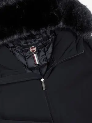 COLMAR Long Technical Fabric Down Jacket With Shearling Hood