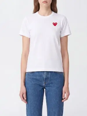 Play Comme Des Garcon Contrast Logo Cotton Crew-neck T-shirt - White