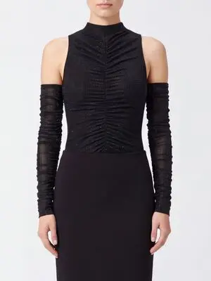 TWENTY FOURHAITCH Off-shoulder High-neck Bodysuit With Rhinestones - Black