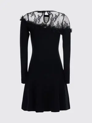 Blumarine Wool Knit Mini Sheath Dress With Lace Inserts
