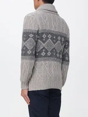 Brunello Cucinelli Jacquard Shawl Collar Cardigan In Wool, Silk And Cashmere