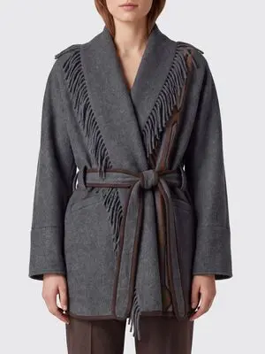 BAZAR DELUXE Short Robe Coat In Jacquard Wool And Yak With Fringes - Grey