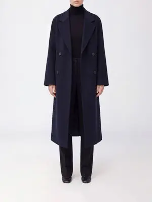 IVY OAK Double-breasted Long Coat In Pure Wool With Lapel Collar - Blue