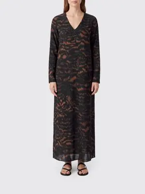 Momoni Aoife Animal Print V-neck Long Tunic In Stretch Silk - Black