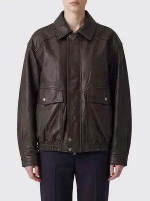 DUNST Lambskin Bomber Jacket With Classic Collar And Dropped Shoulders - Brown