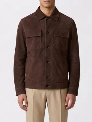 LARDINI Suede Leather Shirt Jacket With Patch Pockets - Brown