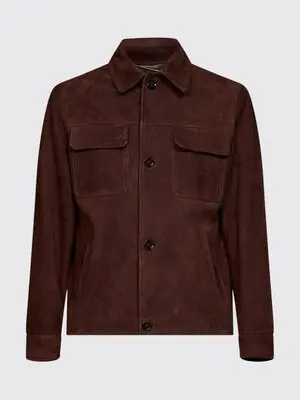 LARDINI Suede Leather Shirt Jacket With Patch Pockets - Brown