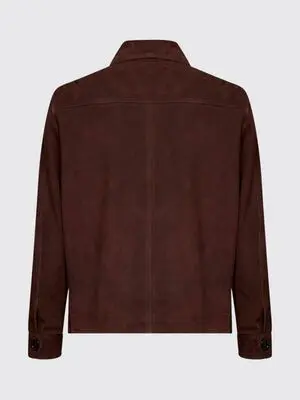 LARDINI Suede Leather Shirt Jacket With Patch Pockets - Brown