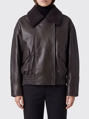IVY OAK Double-breasted Nappa Bomber Jacket With Fur Collar