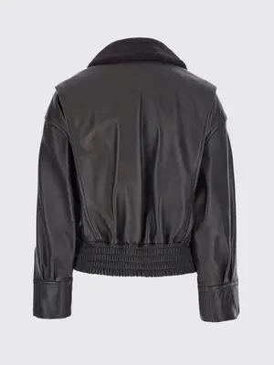 IVY OAK Double-breasted Nappa Bomber Jacket With Fur Collar
